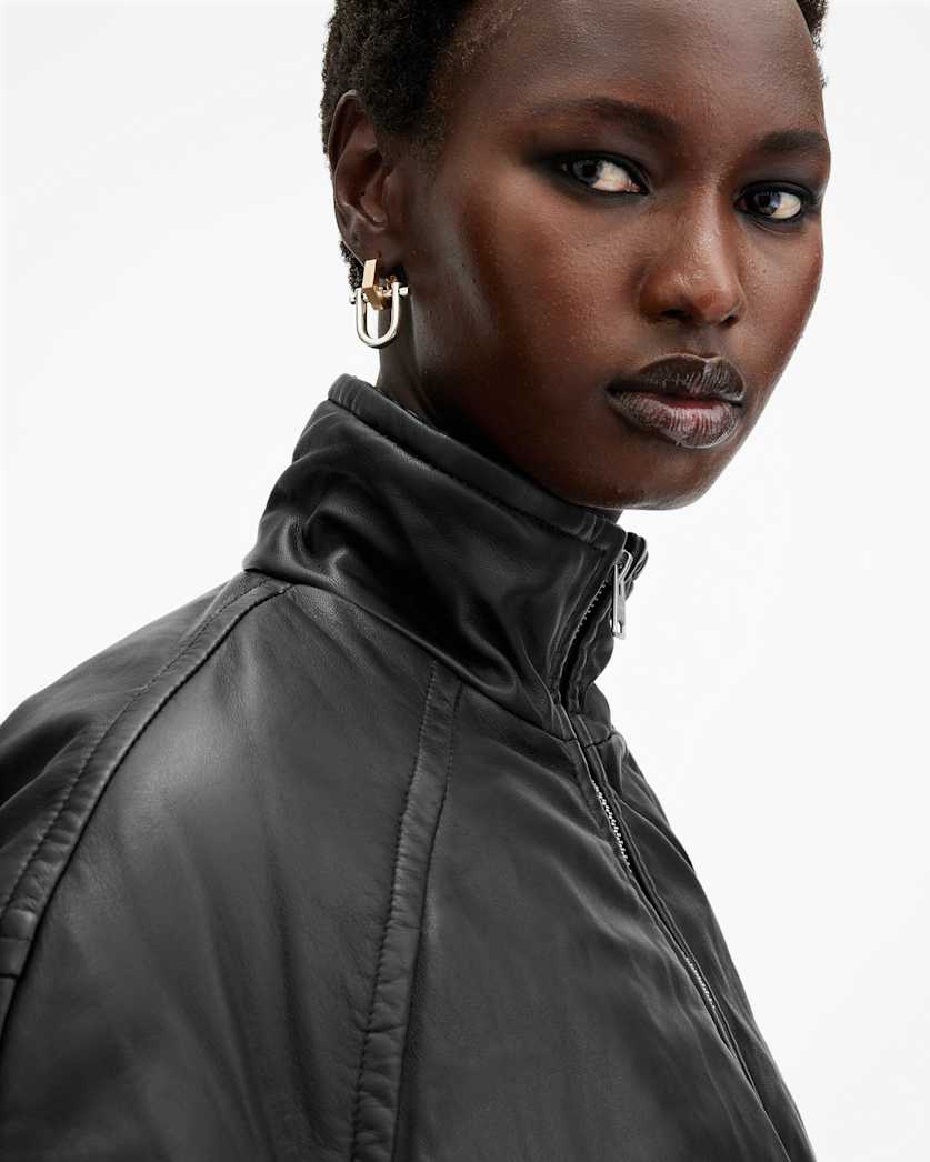 Rowan Funnel Neck Leather Bomber Jacket Black | ALLSAINTS